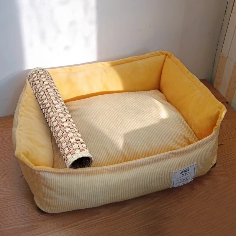 Собачий питомник Кошачий питомник утолщен зимой, теплые и съемные спальные коврики Кристальный бархат желтый +