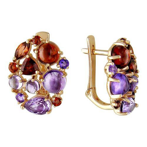 Серьги, серебро, 925 проба, гранат, аметист