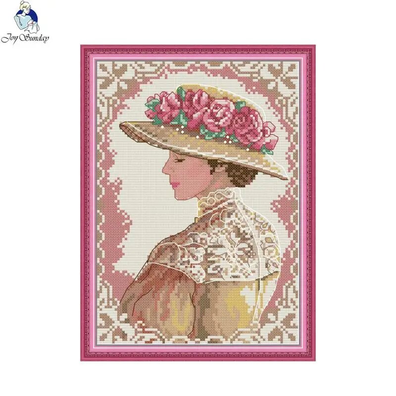 Набор для вышивки крестом Joy Sunday Дама с шляпой 14CT White Cloth