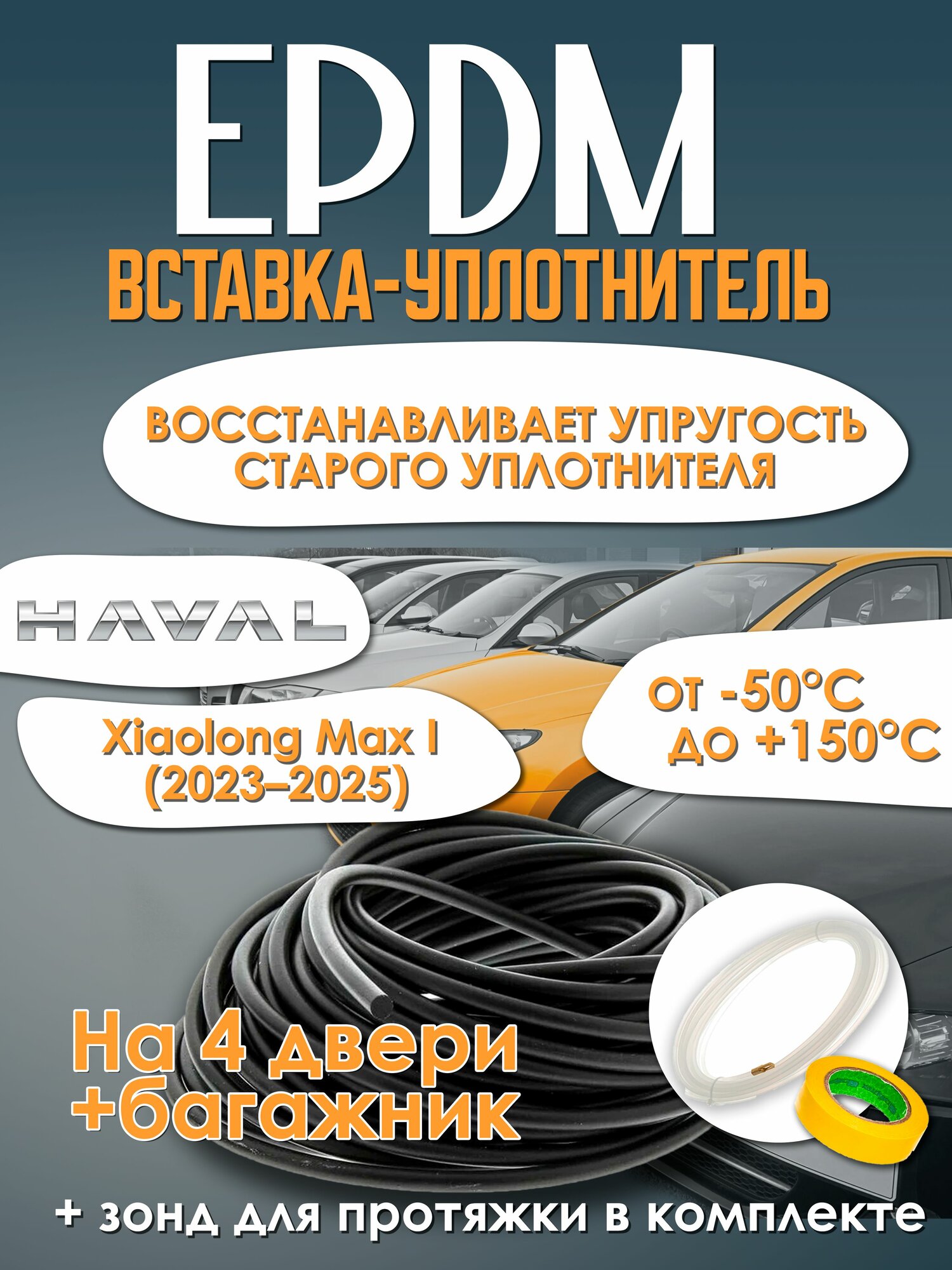 EPDM вставка-уплотнитель для дверей автомобиля HAVAL Xiaolong Max I (2023-2025) / Хавейл Ксиалонг Макс 1 поколение