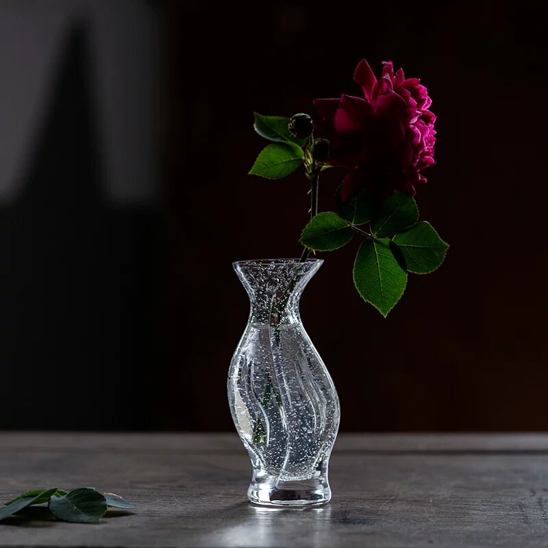 Японское цветочное сосуд ручной работы, стеклянная ваза небольшого диаметра, водная культура, дзен, чайный столик,