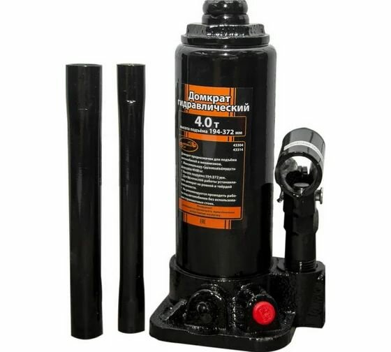 Домкрат гидравлический бутылочный автодело 4т подхват 194-372мм, 3,46кг