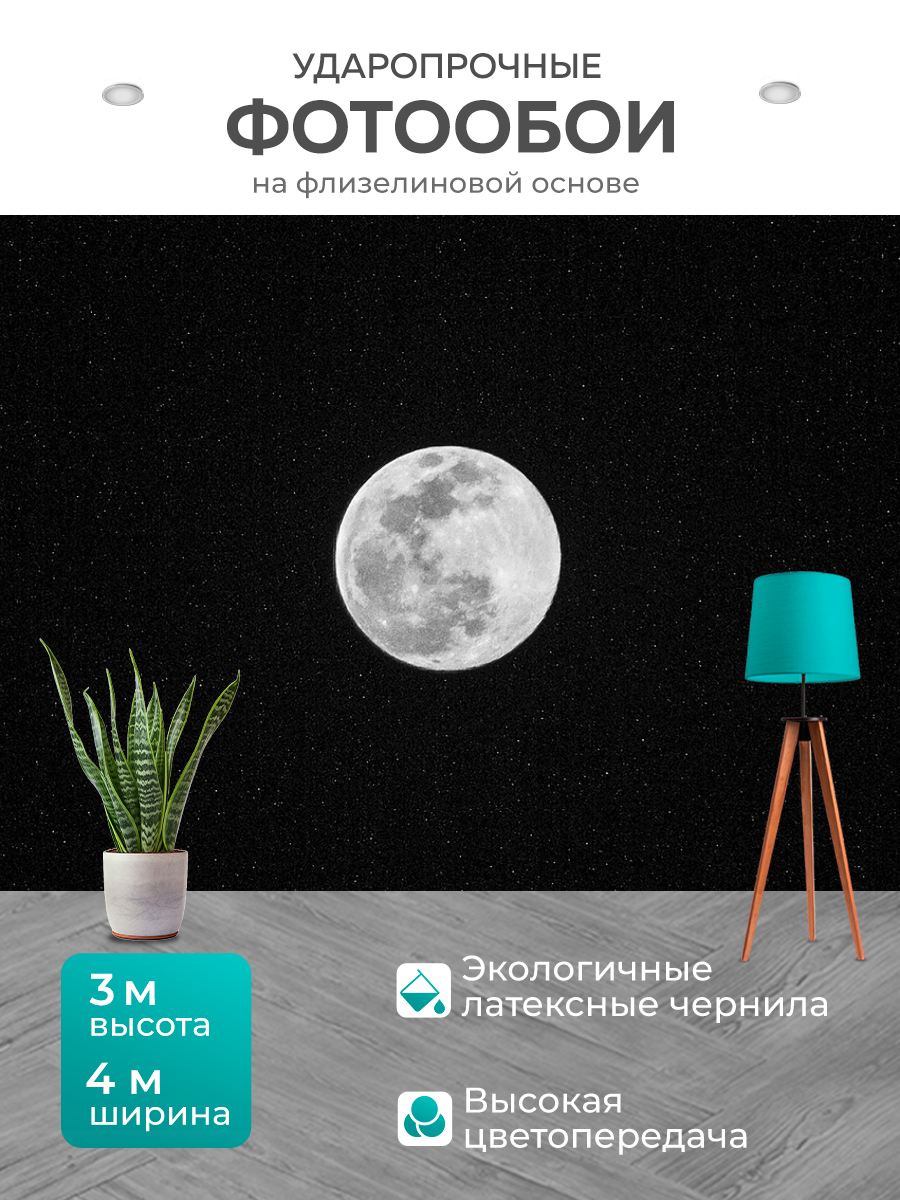 Фотообои моющиеся ударопрочные "Луна, полная луна, ночь" 400x300 см. флизелиновые на стену