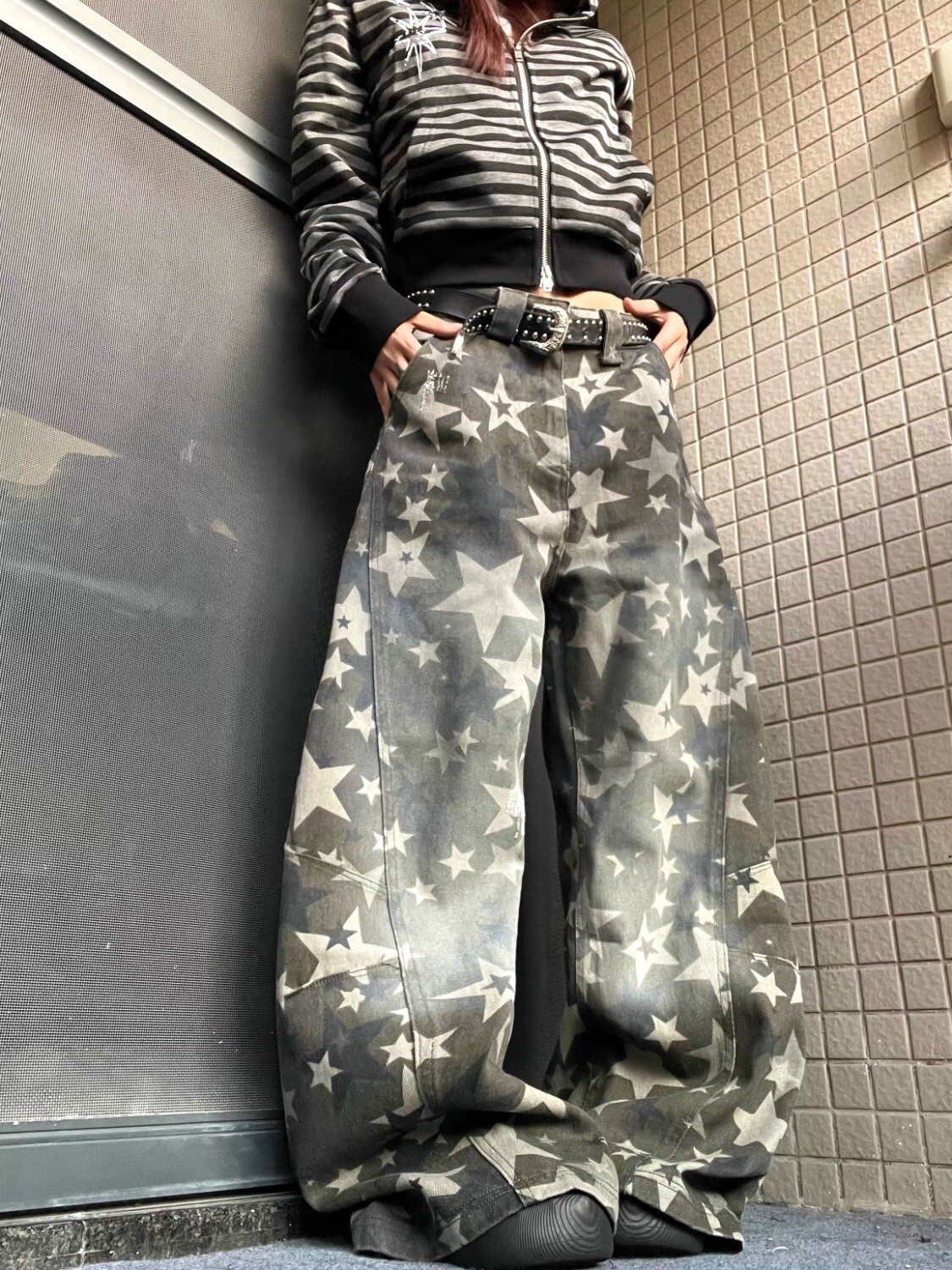 LI Mall Джинсы для брейк-данса Девушки Модные Просторные Эластичные хлопковые