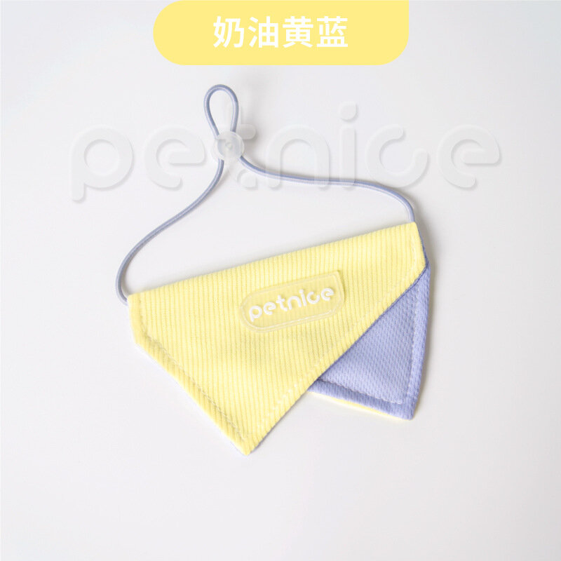 Треугольная шарф-бандана для кошек и собак - кремово-желтый и синий, универсальный размер, мягкая хлопковая повязка для