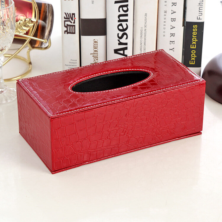 Европейский кожаный держатель для салфеток с крокодиловой текстурой, красный цвет, средний размер для отеля
