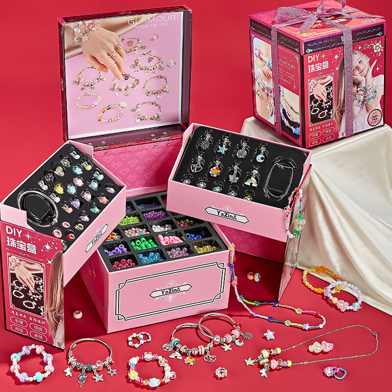 Подарок на день рождения для девочек: бисерное ожерелье, браслет, материалы для DIY, игрушка, принцесса, ювелирные изделия, подарочная коробка