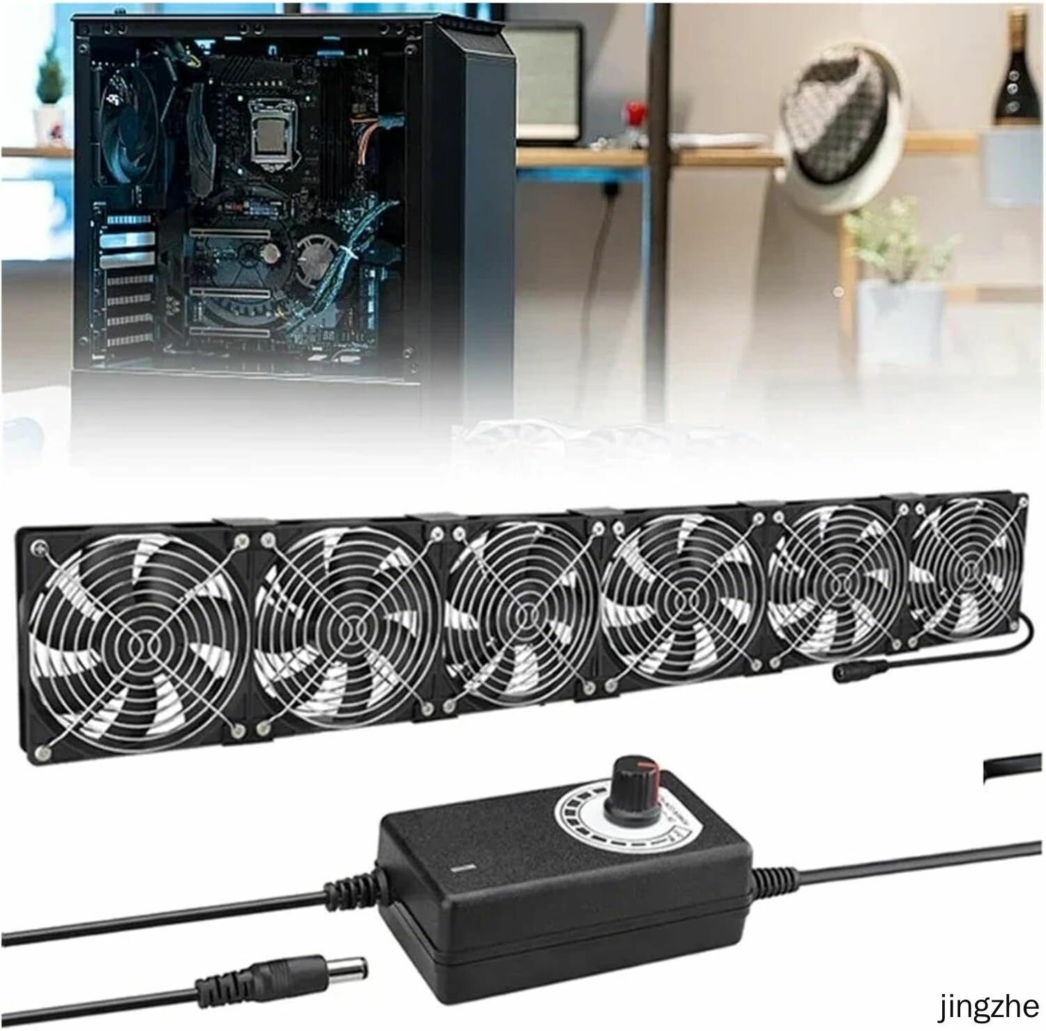 Вентилятор для печи и камина с магнитным креплением и регулировкой скорости, черный, 48x12x48 см