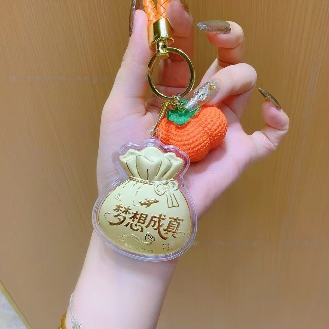 Ключница из чистого золота 999 пробы, золотой кулон, модный креативный счастливый мешок, привозитель удачи, кулон для ключей от машины