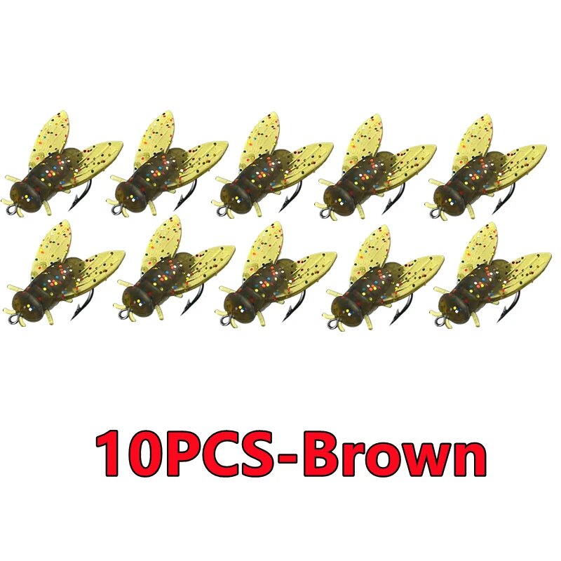 Мушки для нахлыста из ПВХ, 5 шт. Коричневый, L-20mm, 10PCS-Brown