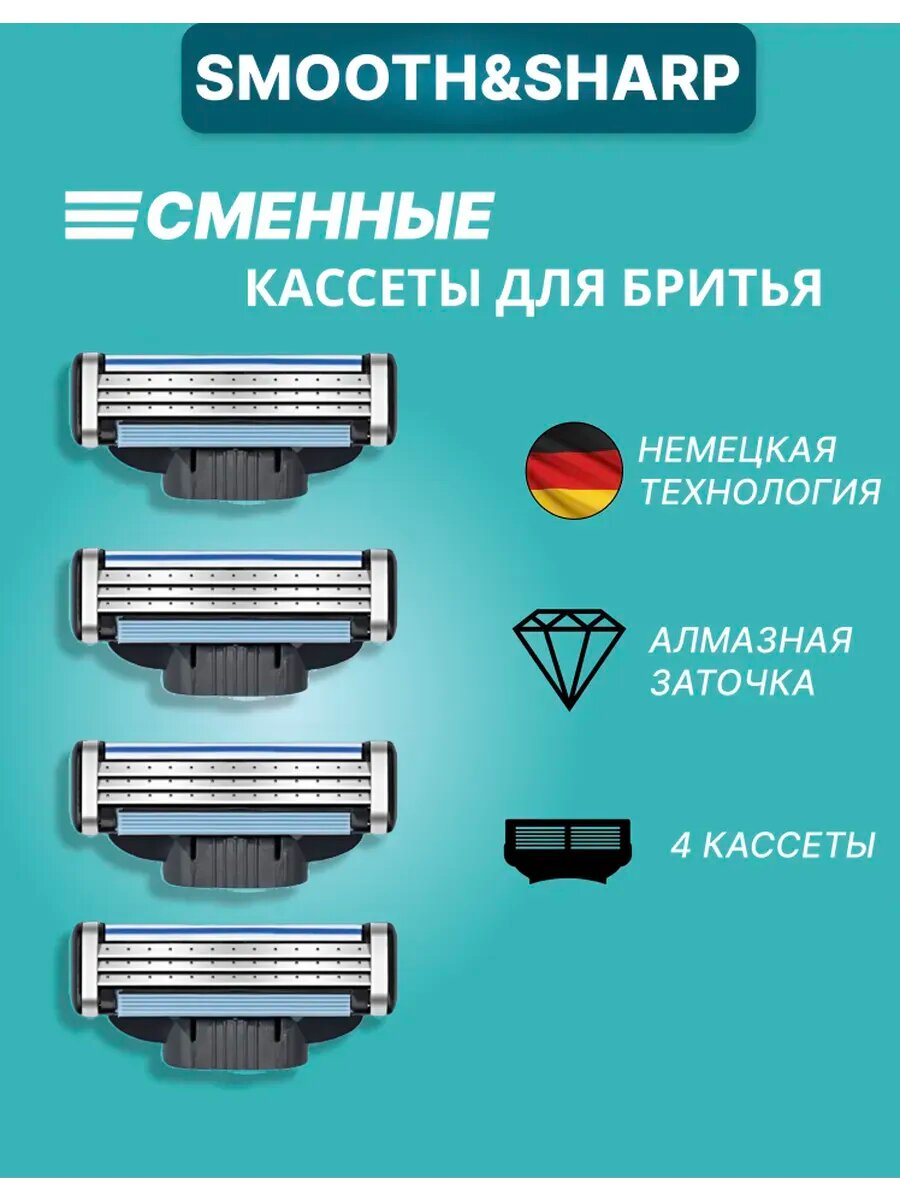 Кассеты для бритья сменные лезвия для бритвы мужские 4