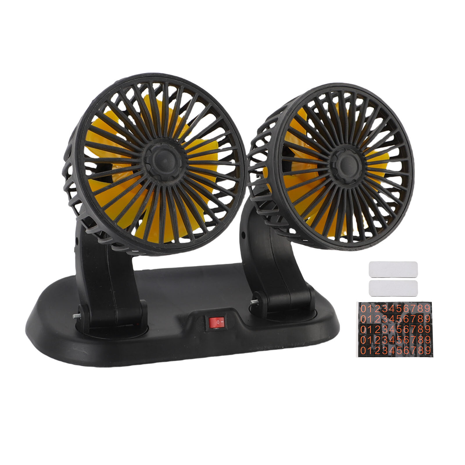 Вентилятор Охлаждения Автомобиля с Двойной Головкой для Прикуривания Сигар с Наклейками 2 Скорости Ветра, Регулируемой на 360 °, для Грузовиков DC12V, Фургонов, Седанов, Лодок, Автобусов