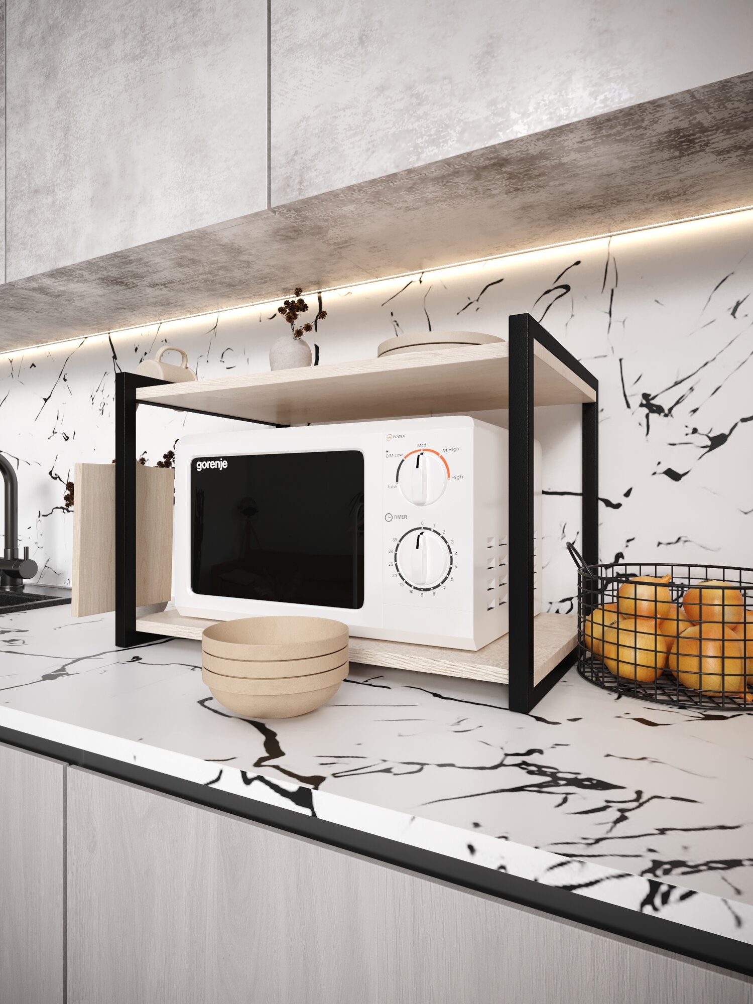 Кухонная полка для микроволновки настенная, лофт, металлическая