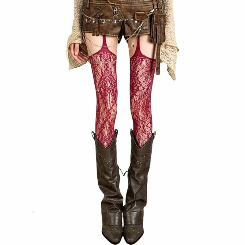 Чулки с подвязками, красный