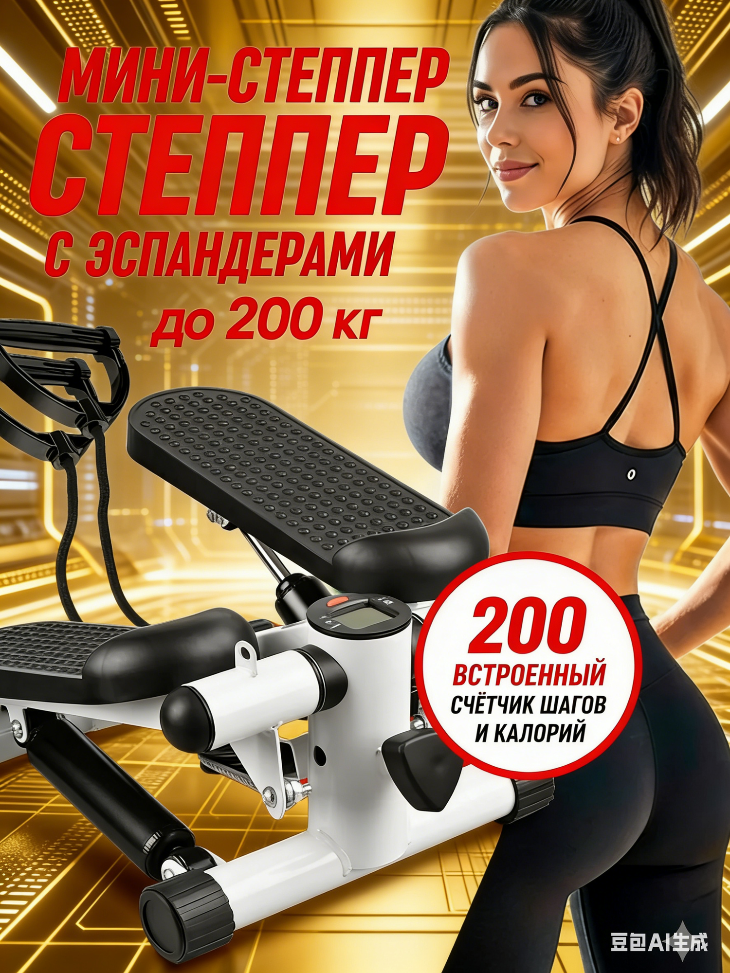 Степпер-тренажер для ног, бедер и ягодиц с эспандерами, максимальная нагрузка 200 кг