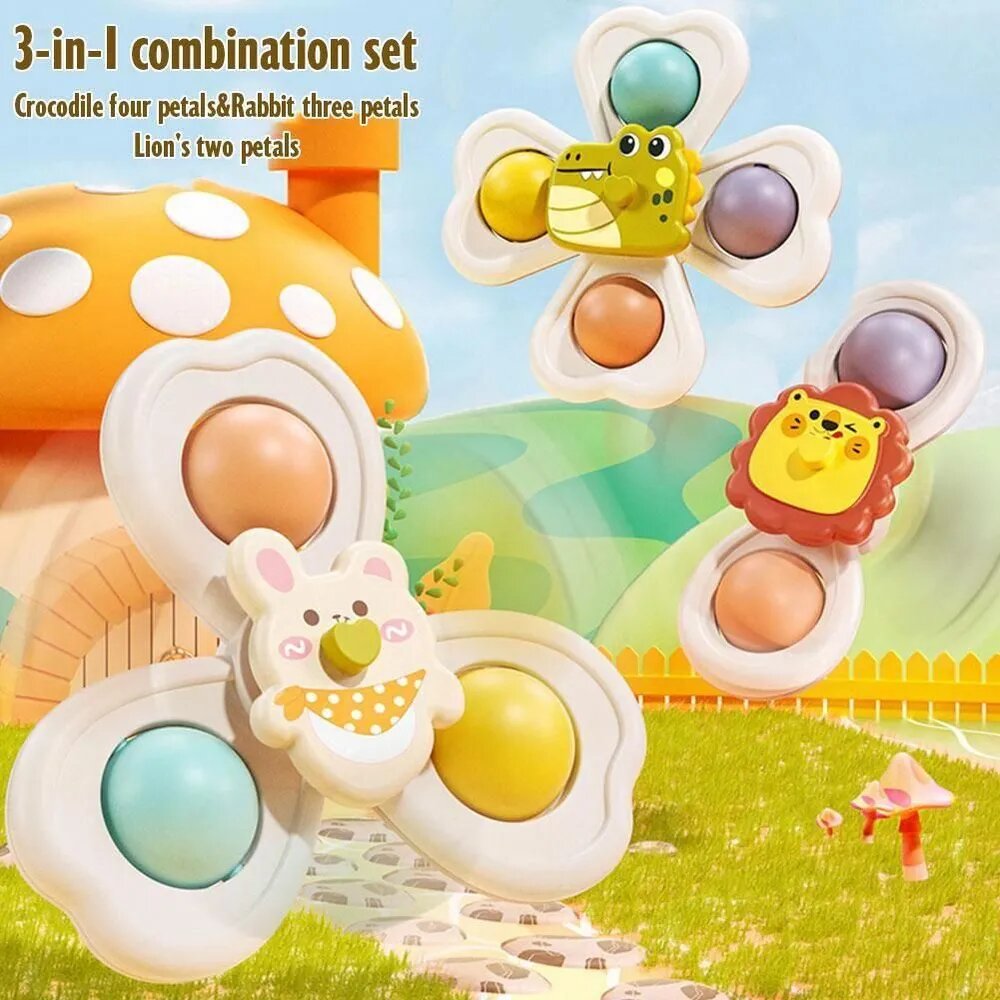Игрушки для ванной детские спиннеры на присоске 3 штуки для купания с погремушкой для малышей, детские игрушки для девочек и мальчиков