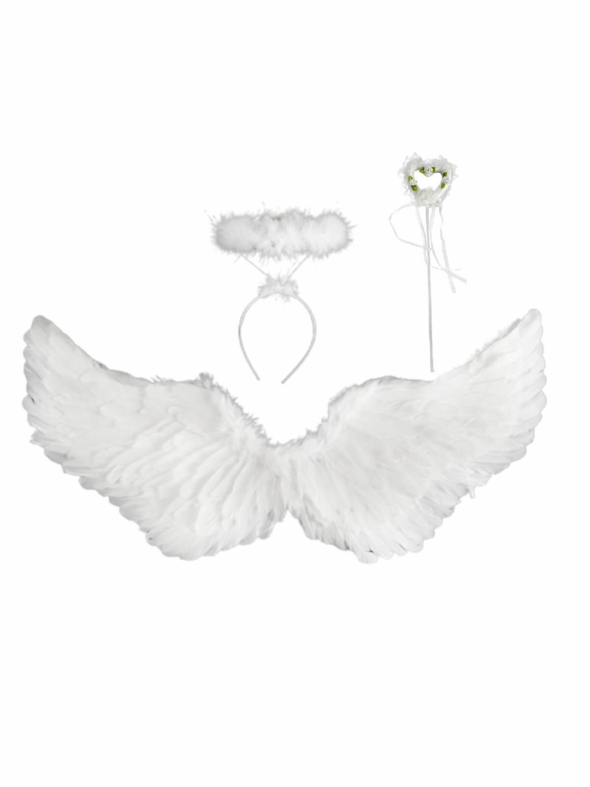 Костюм для детей на Хэллоуин: крылья из перьев, блестящий ободок и палочка, набор из 3 предметов, - Белый ангел три пи