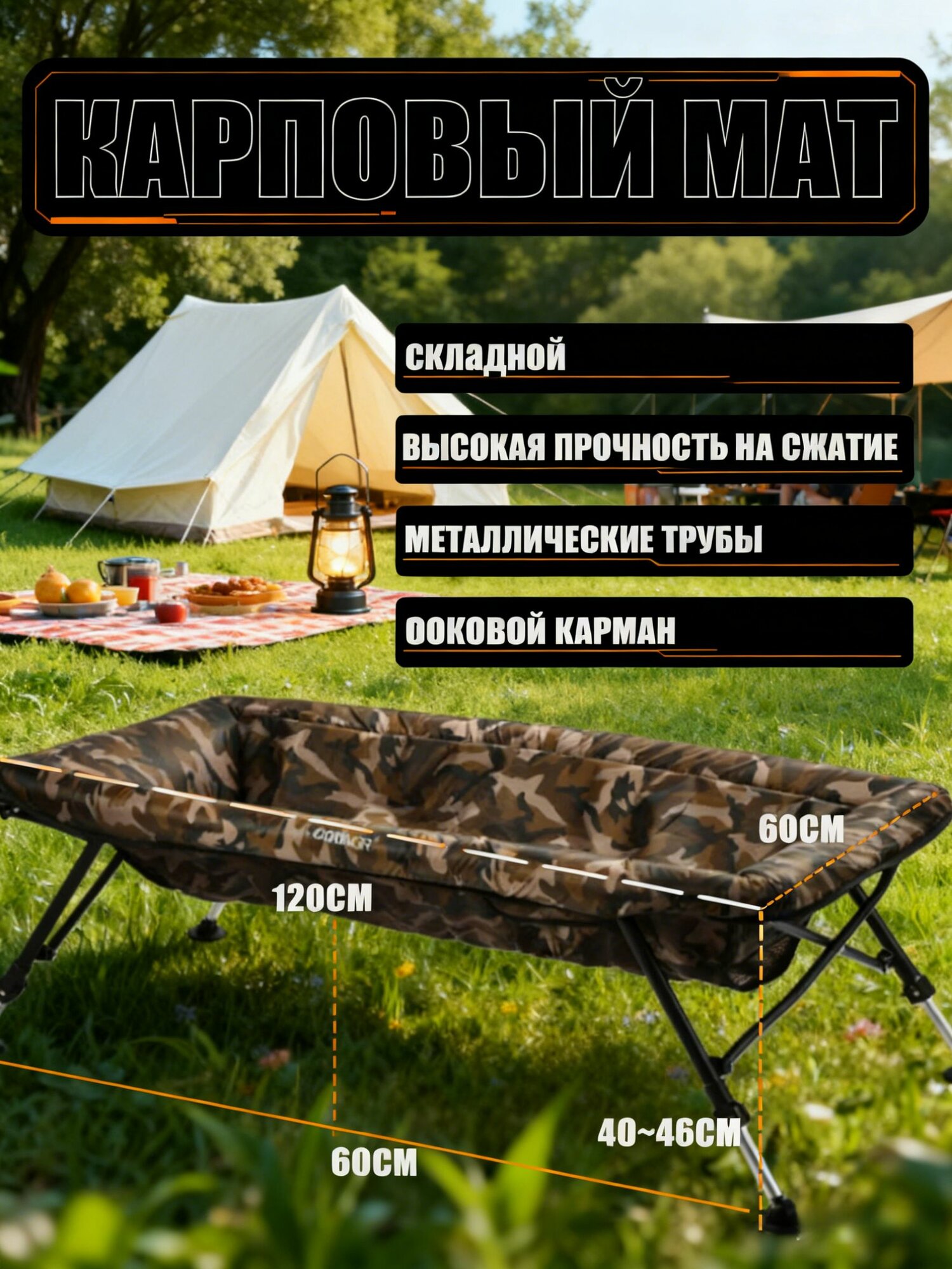 Складной мат-люлька для карповой рыбалкис камуфляжным покрытием