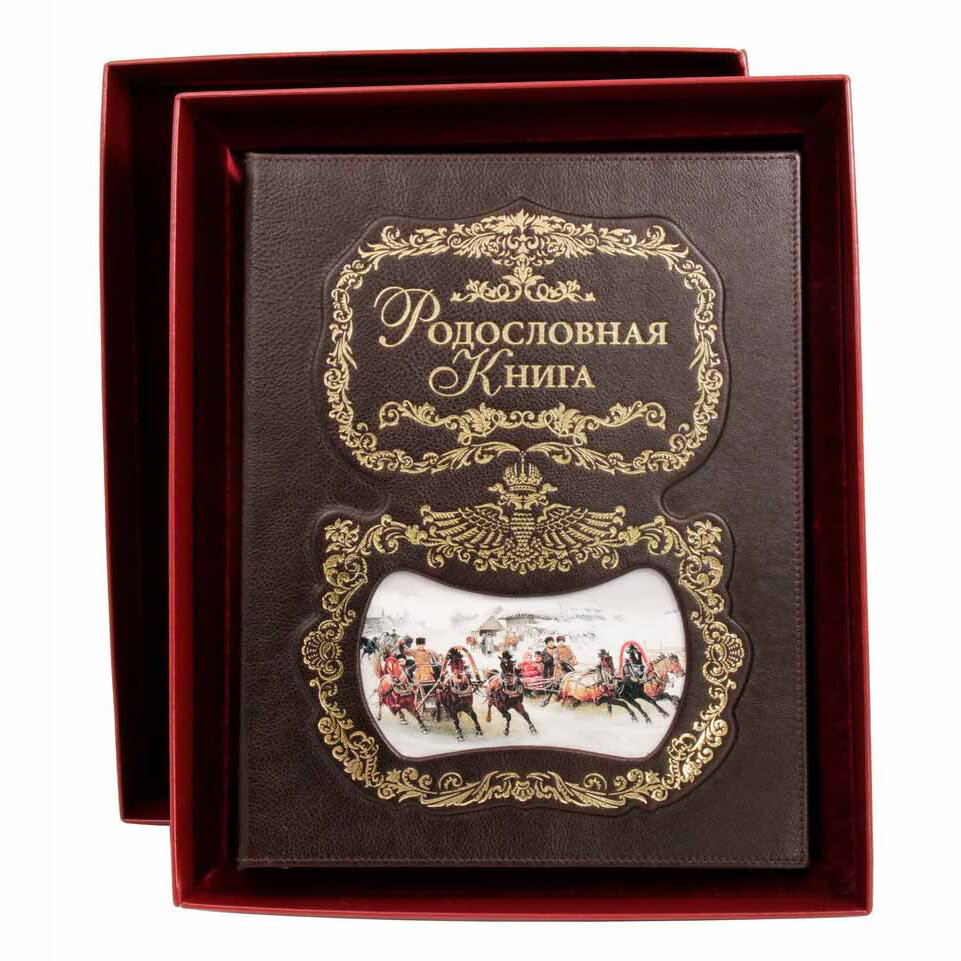 Родословная книга "Тройка" кожаная обложка (в футляре с бархатным ложементом) РК-57