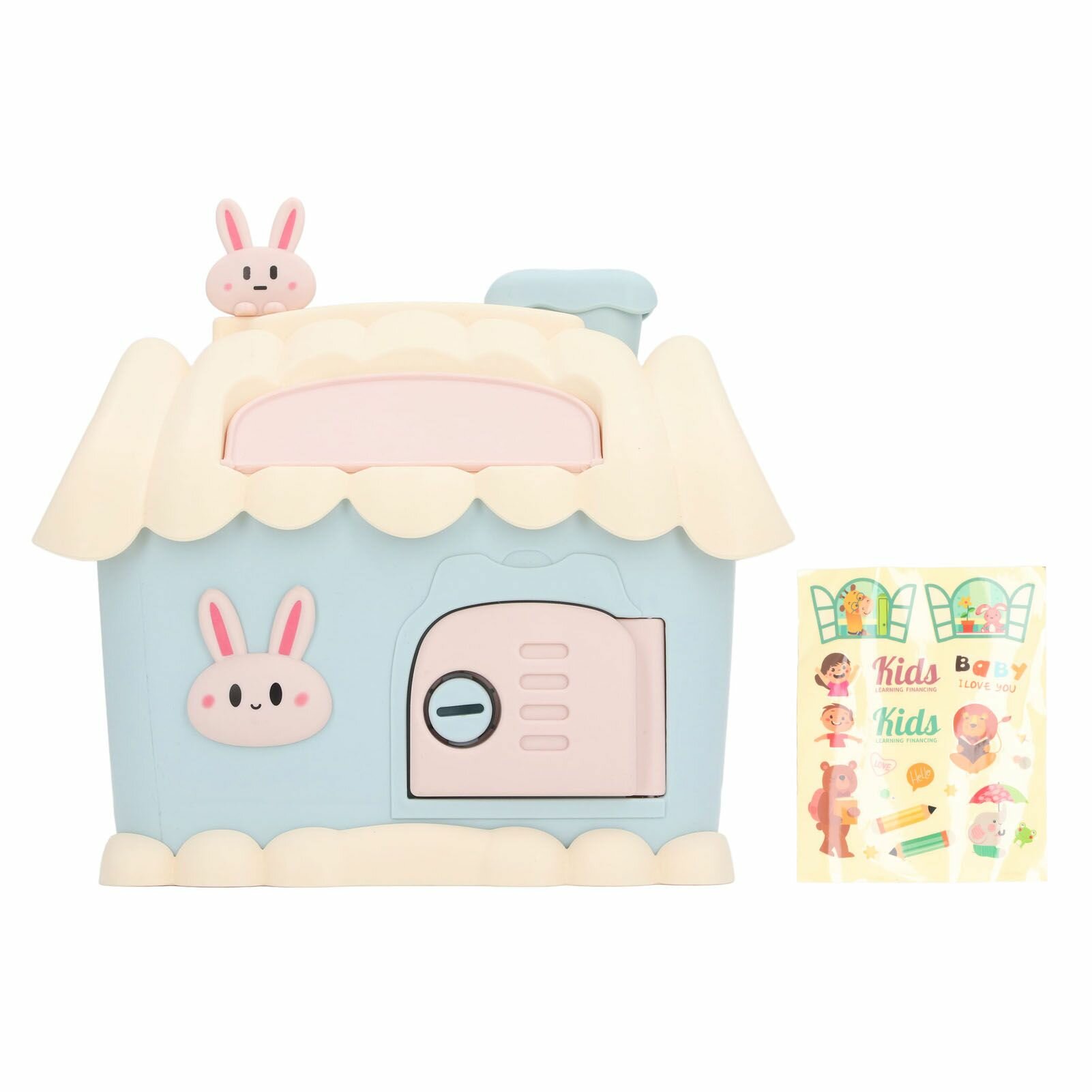 Копилка-домик кролика, многофункциональная, для денег и ручек, синий