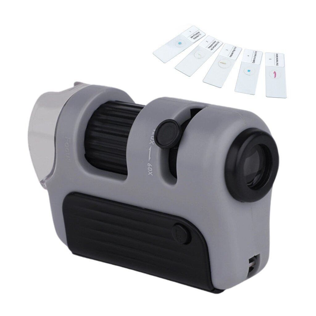 Карманный Микроскоп от 60X до 120X Ручной Мини-Микроскоп со Светодиодной Подсветкой для Детей и взрослых для микробиологических исследований