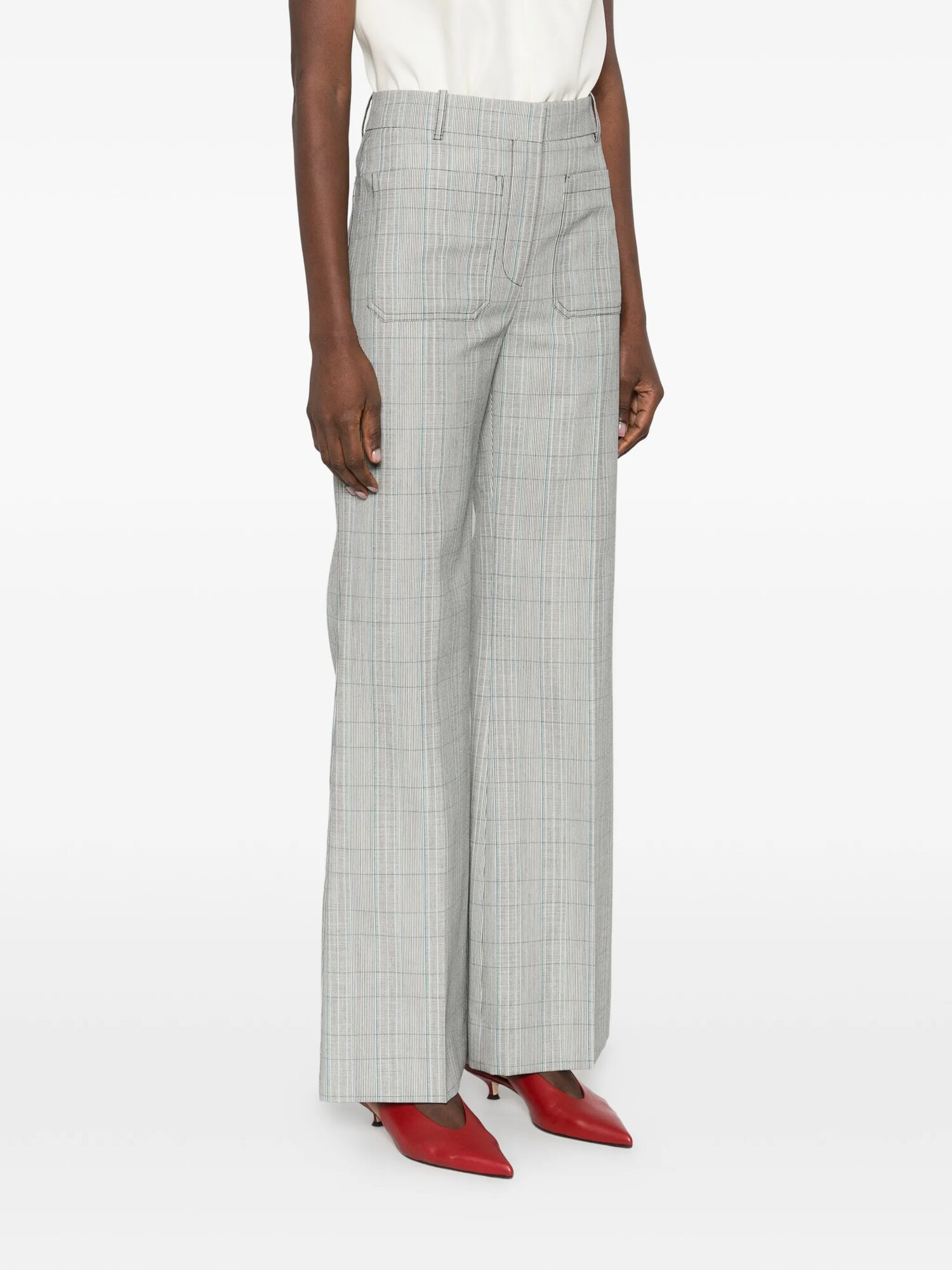 Брюки Victoria Beckham Patch-pocket checked trousers, размер 6, серый — фото 1