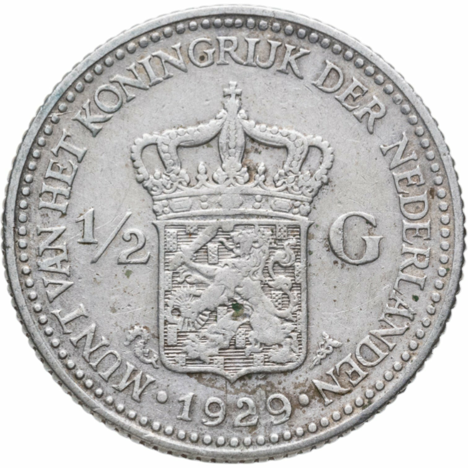 Нидерланды 1/2 гульдена 1929 Вильгельмина, Серебро 720, в сохранности XF