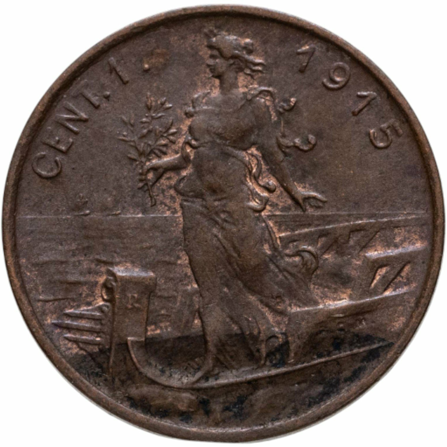 Италия 1 чентезимо centesimo 1915, Бронза, в сохранности UNC