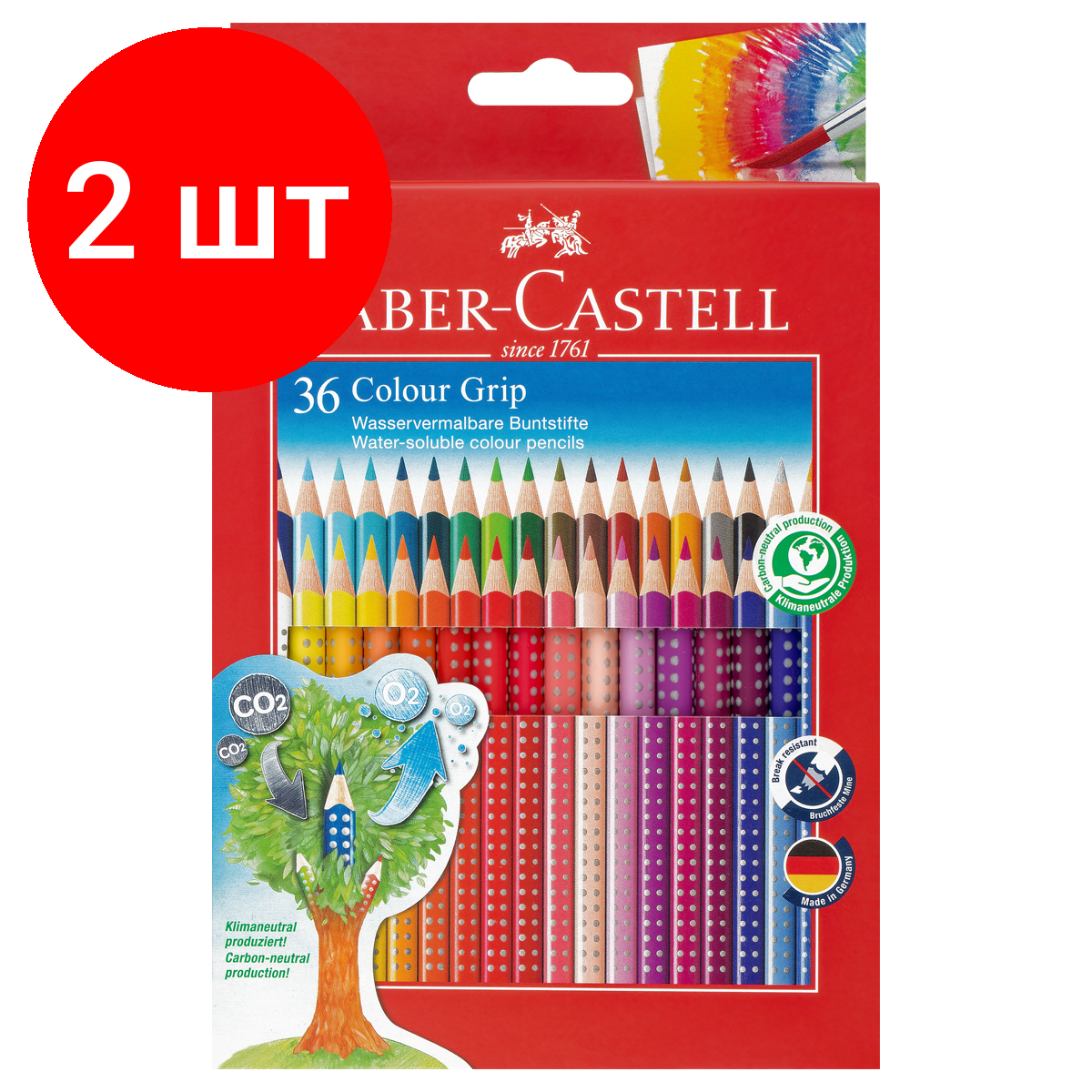Комплект 2 шт, Карандаши цветные Faber-Castell "Grip", 36цв, трехгран, заточен, картон, европодвес