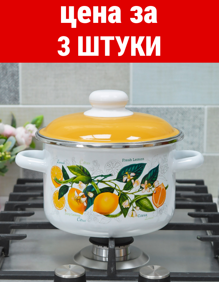 Комплект 3 шт, Кастрюля 2л "Лимоны в цвету", 6RD161M