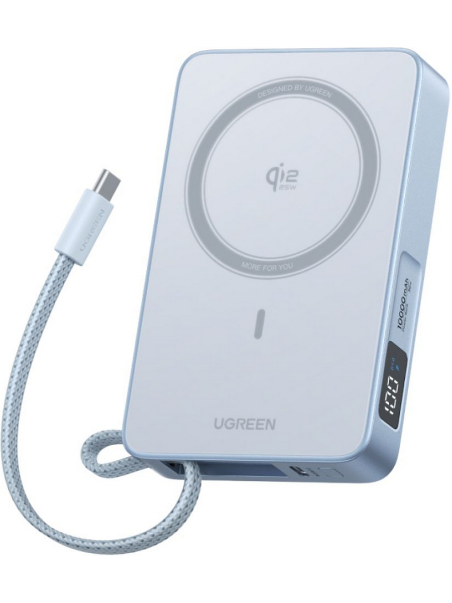 Внешний аккумулятор Внешний аккумулятор UGREEN PB773 (65958B) 10000mAh 25W MagFlow Qi2.2 голубой Голубой USB-C, Qi 2.2 RU