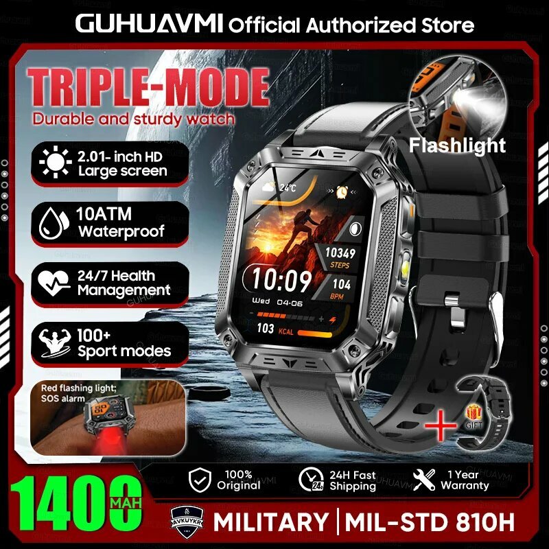 Умные часы GUHUAVMI Triple-Mode Black Leather