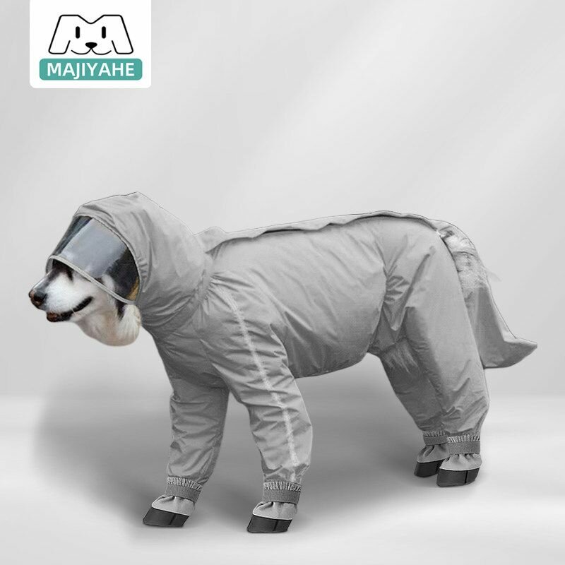 Дождевик для крупных собак со съемными сапожками и светоотражателем, комбинезон для собак L-4XL, закрытый живот