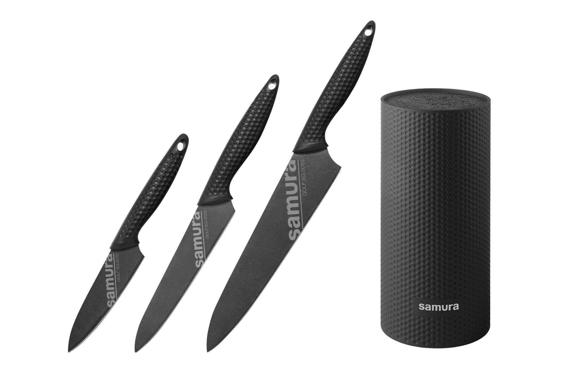 Набор из трёх ножей и подставки Samura Golf Stonewash SG-04B/K