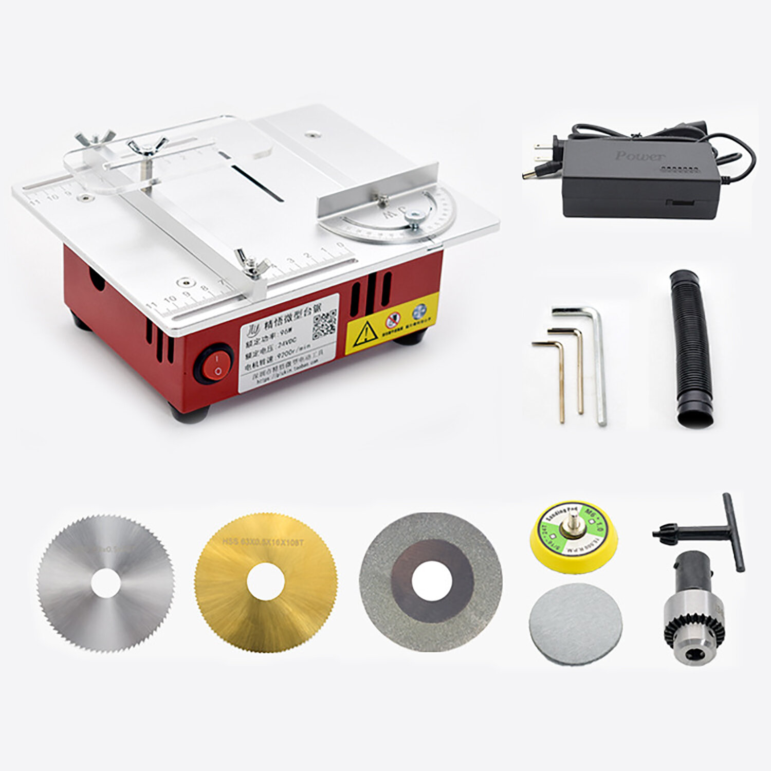 T30 Мини столик-пила Электрическая настольная пила Маленький бытовой инструмент для резки дияр Машина для деревообработки, 96W, DC24V 10A, 9200rpm, 4700rpm, Пила диаметр ≤63мм, Ø16мм, Максимальная толщина резки 13мм, Размер стола-пилы 200*160*80мм, Пила