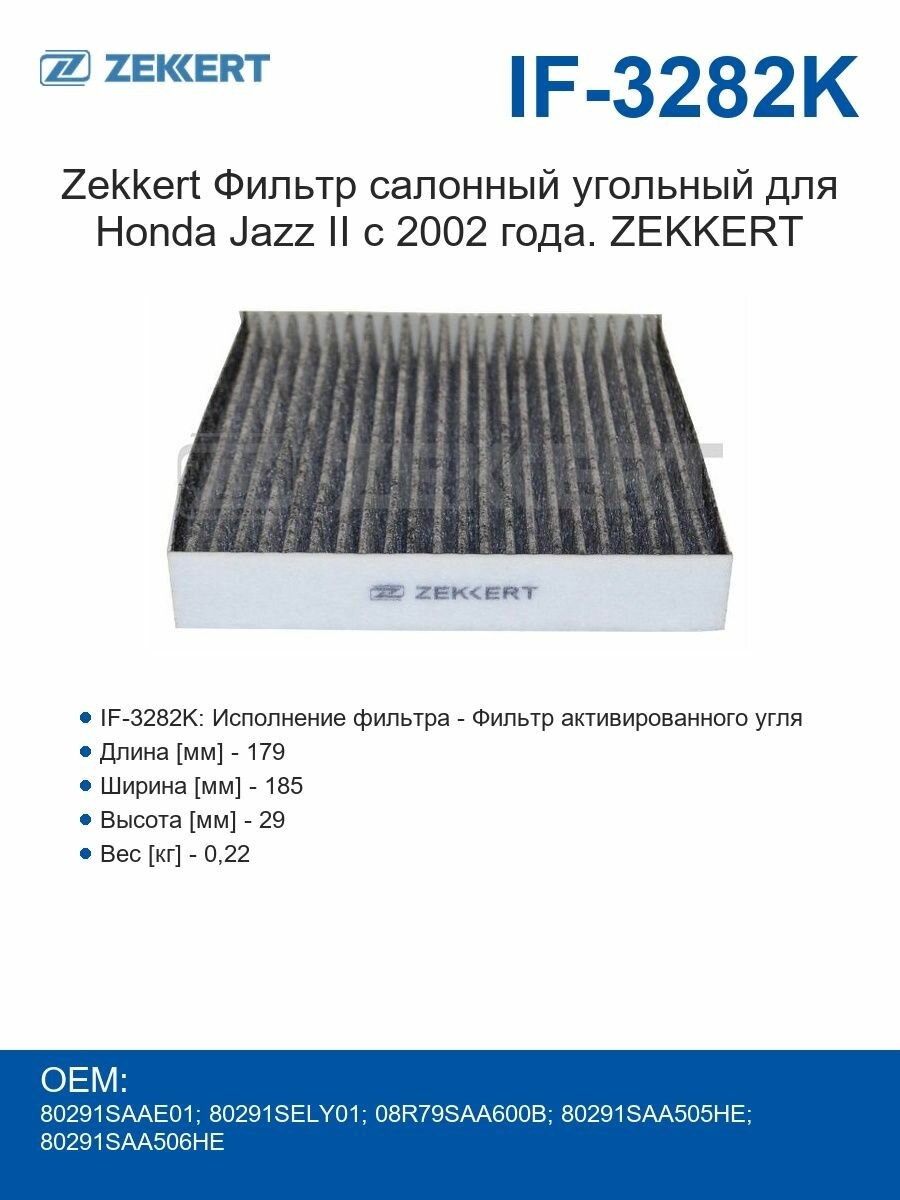 Zekkert Фильтр салонный угольный для Honda Jazz II с 2002 года. ZEKKERT