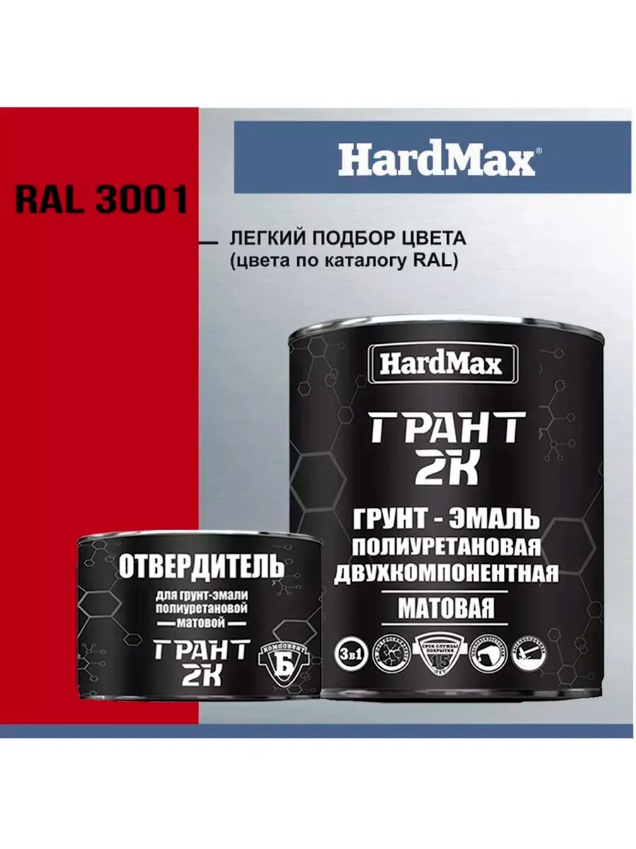 Грунт-Эмаль полиуретановая матовая RAL 3001 1,9кг + 0,29кг
