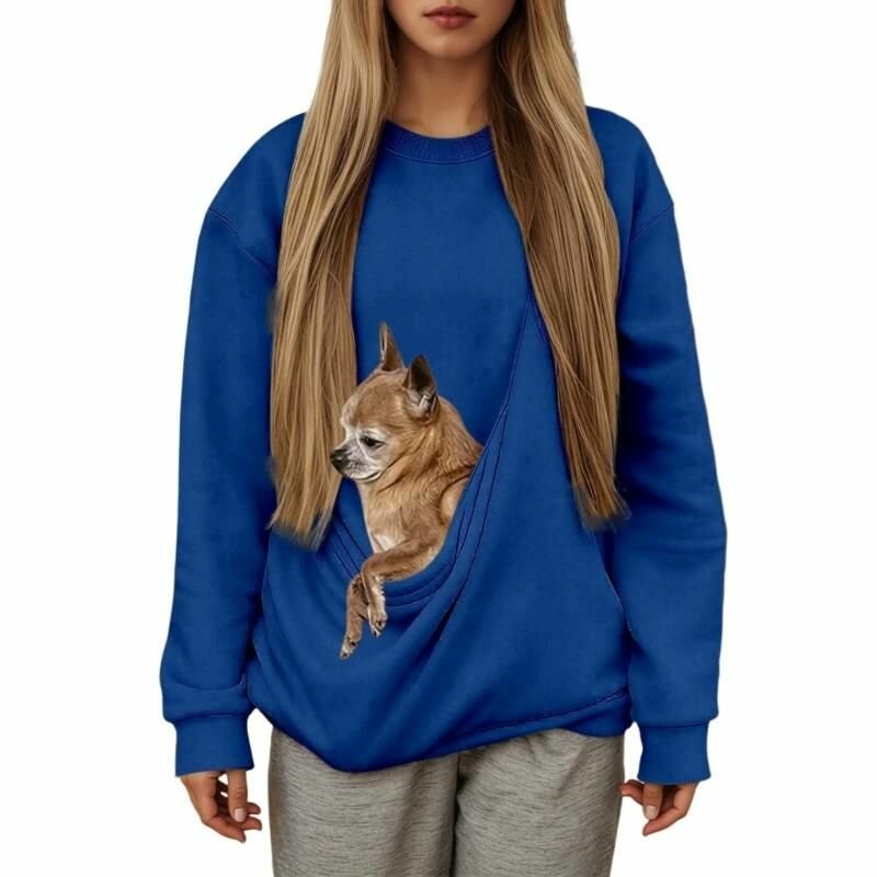 Худи женское с карманом для собак и кошек, Королевский синий - XL