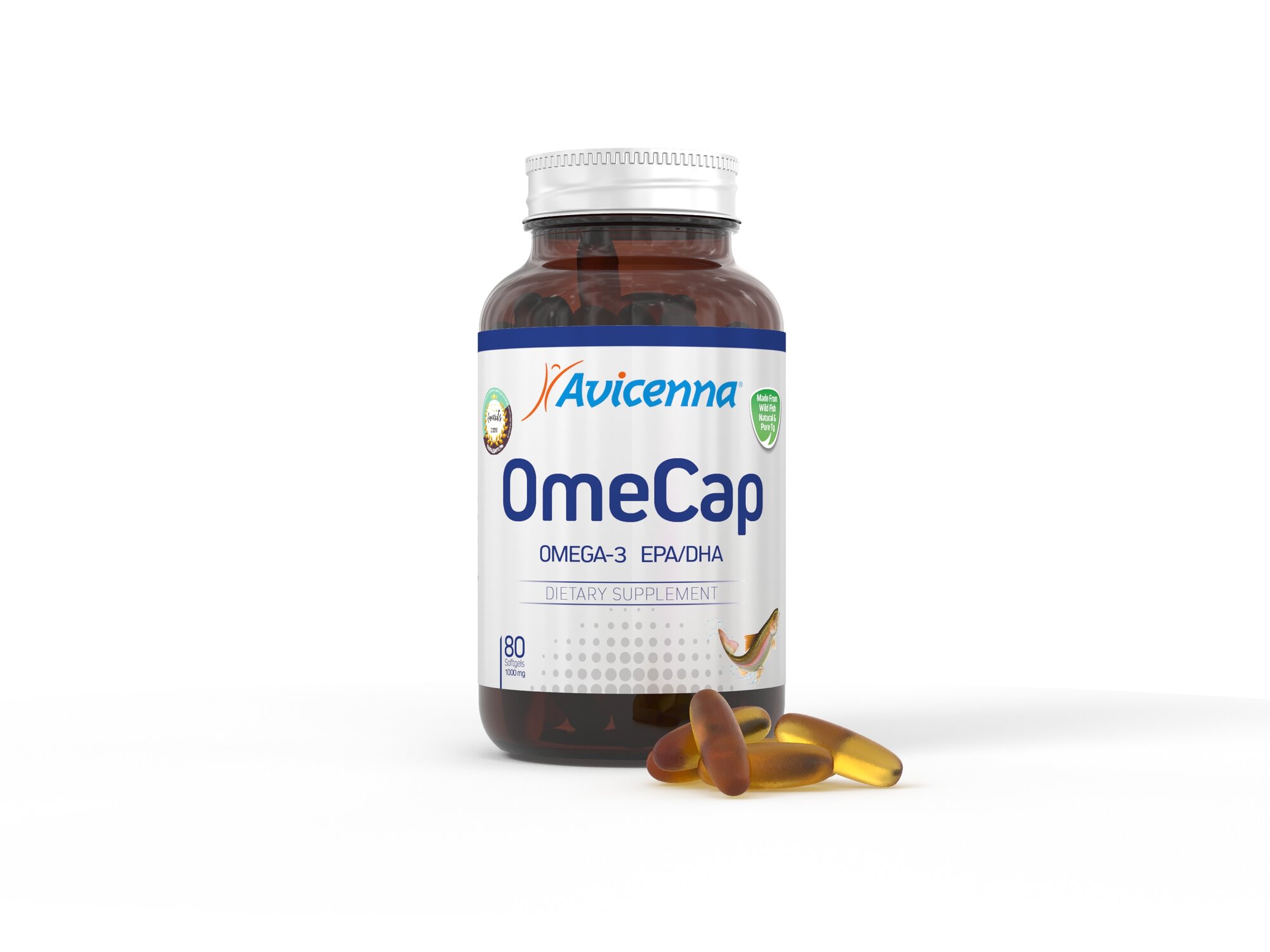 Avicenna® OmeCap Омега-3, концентрат ЭПК и ДГК для сердца, мозга и зрения, высокие стандарты очистки, 300 мг, 80 капсул