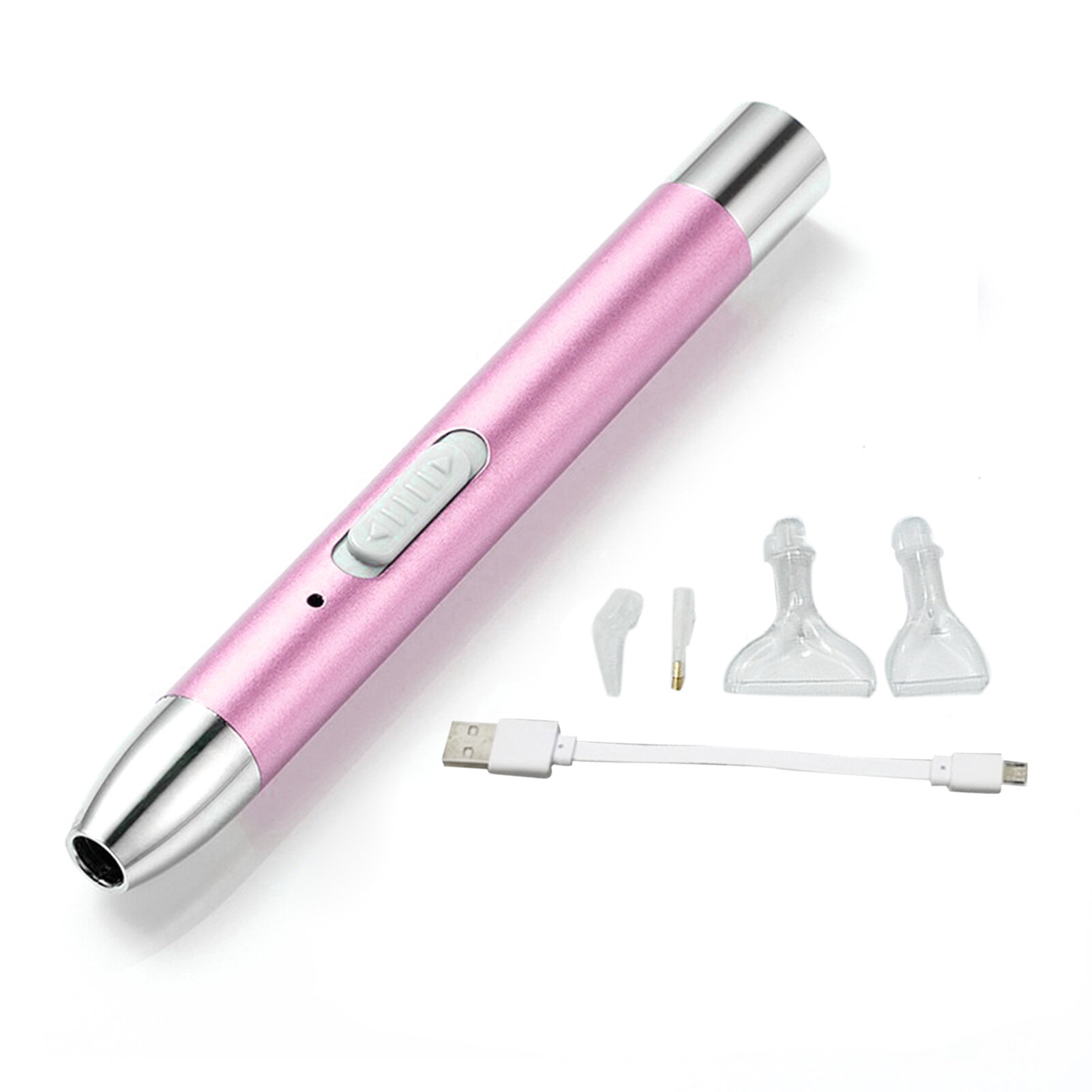 Перо для рисования алмазными пыльцами USB зарядное с подсветкой для ручного творчества, 5 наконечников, цвета фиолетовый и золотистый, размер упаковки 12*1.5*1.5см, вес упаковки 29г