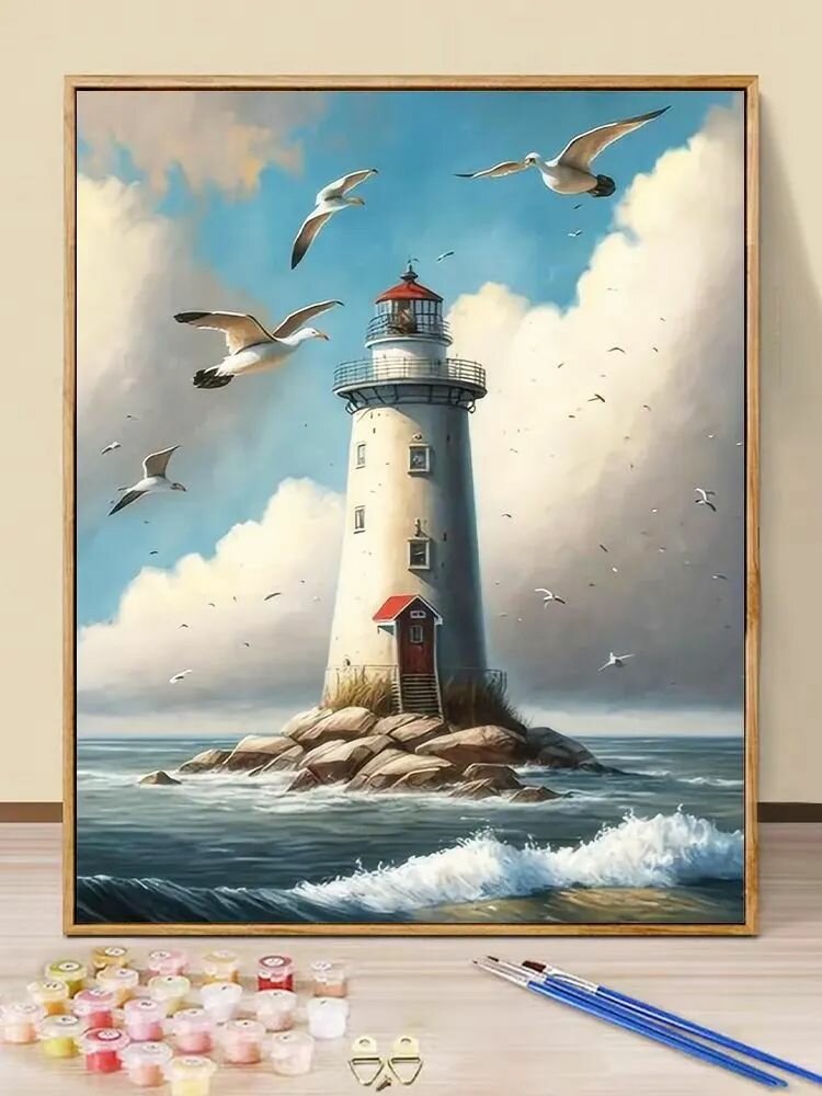 Картина По Номерам Для Взрослых Начинающих, Пейзажи маяк, Цветной Холст, 40x50см, Без рамки
