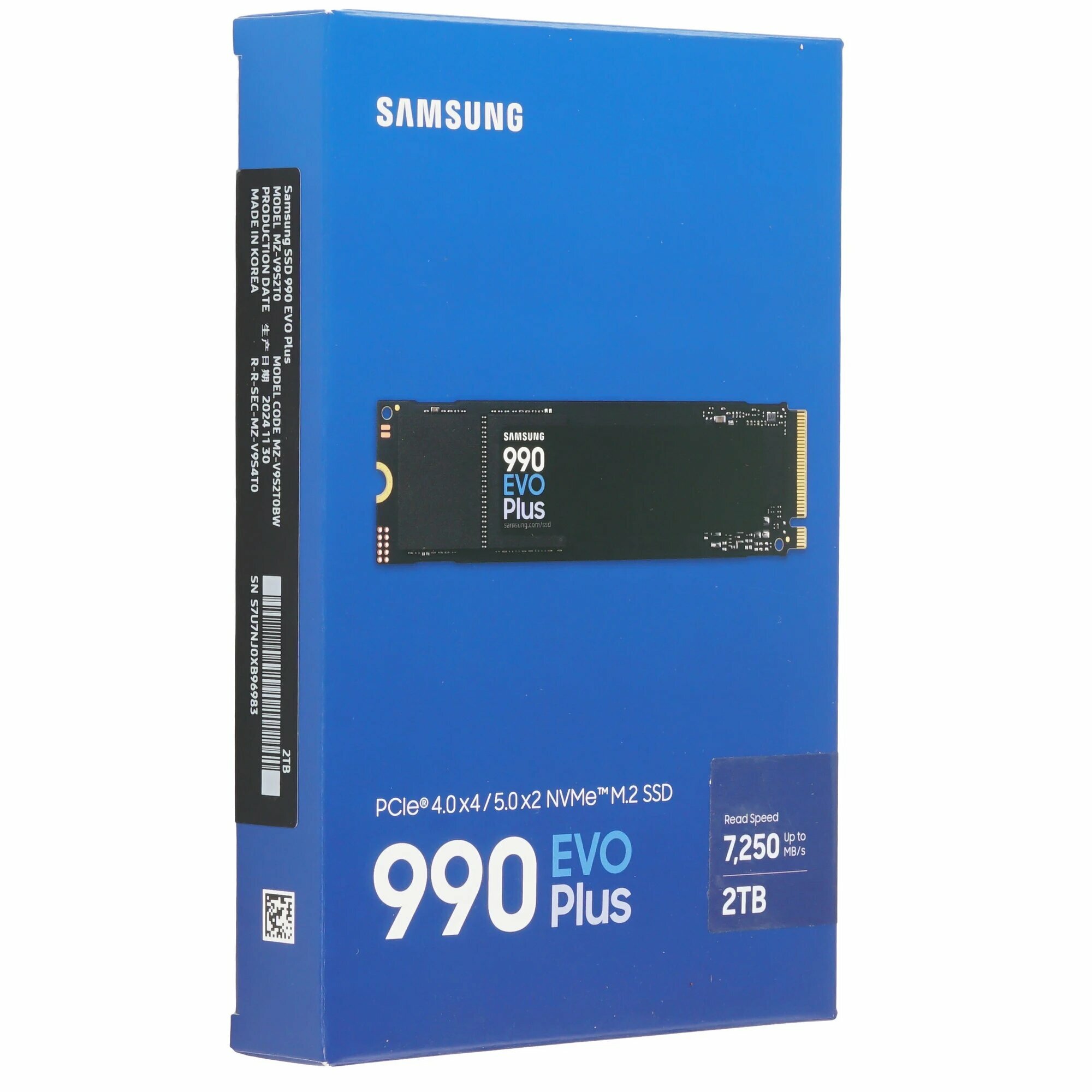 Внутренний SSD Samsung 990 EVO Plus 2 TB, PCIe 4.0x4/5.0x2 NVMe M.2, 7250 MB/s, 6900 MB/s (MZ-V9S2T0BW)