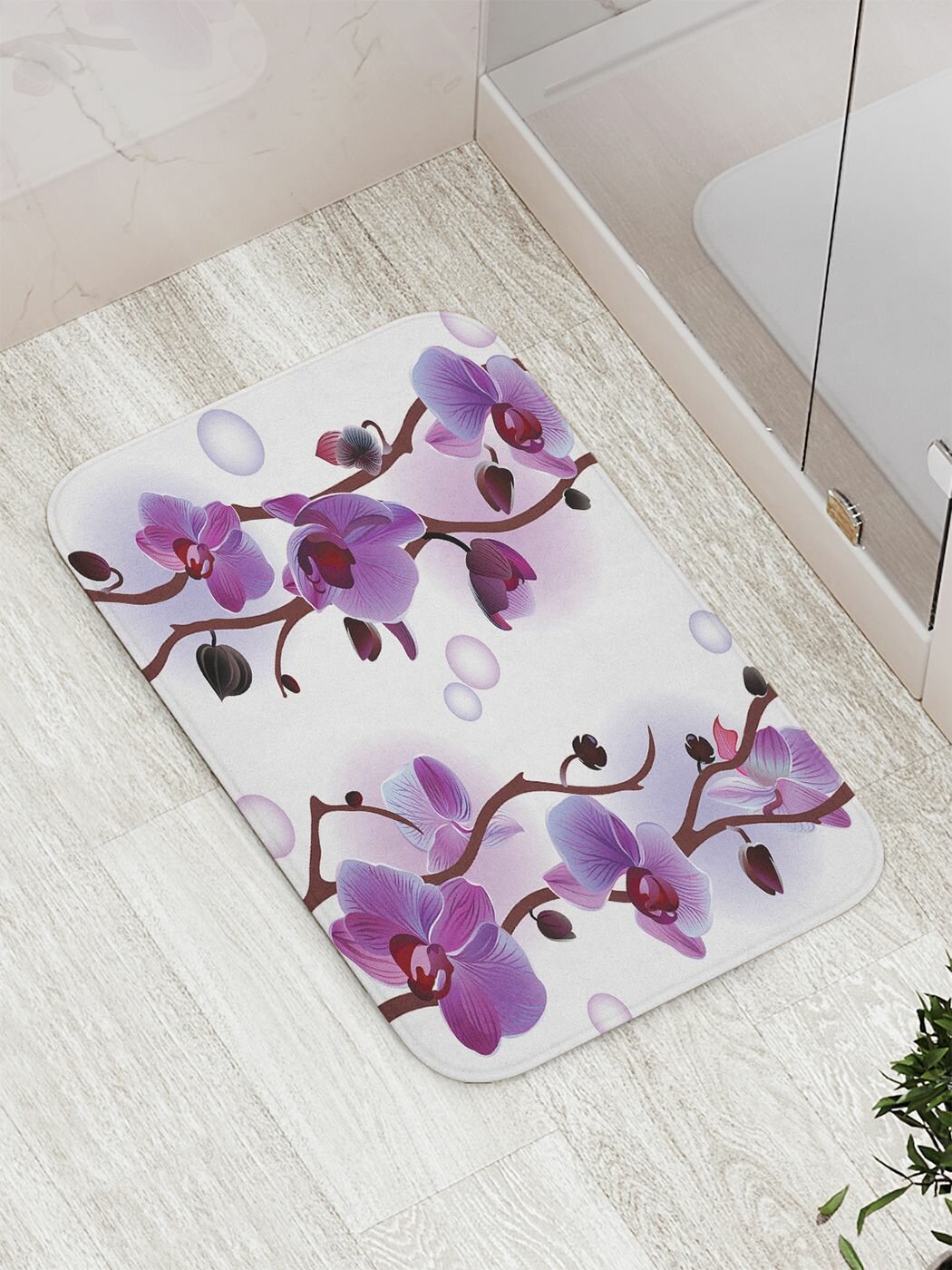 Коврик для ванной комнаты, туалета "Орхидеи" противоскользящий, 52х77 см, JoyArty