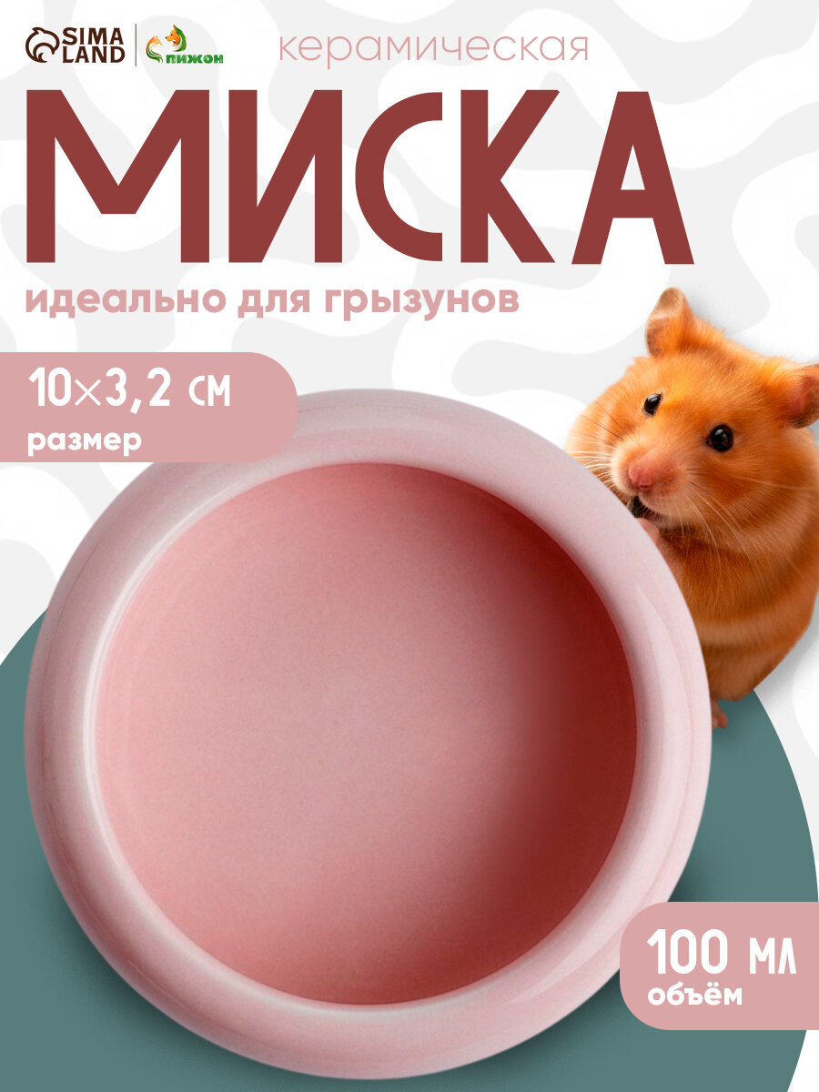 Миска керамическая Пижон, объем 100 мл, 10 х 3,2 см, нежно-розовая