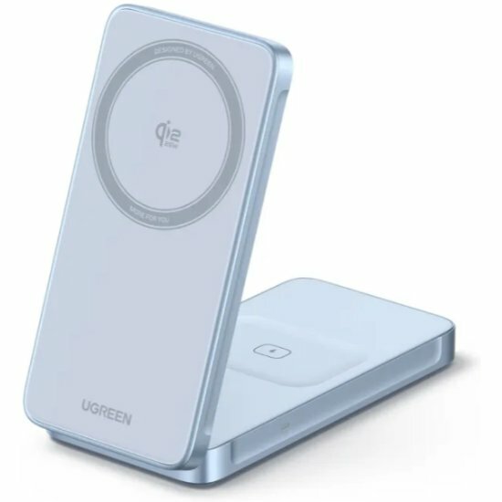 Беспроводное зарядное устройство Ugreen W756 25Вт, "MagFlow", 2-in-1, Qi2.2, голубой(55963)