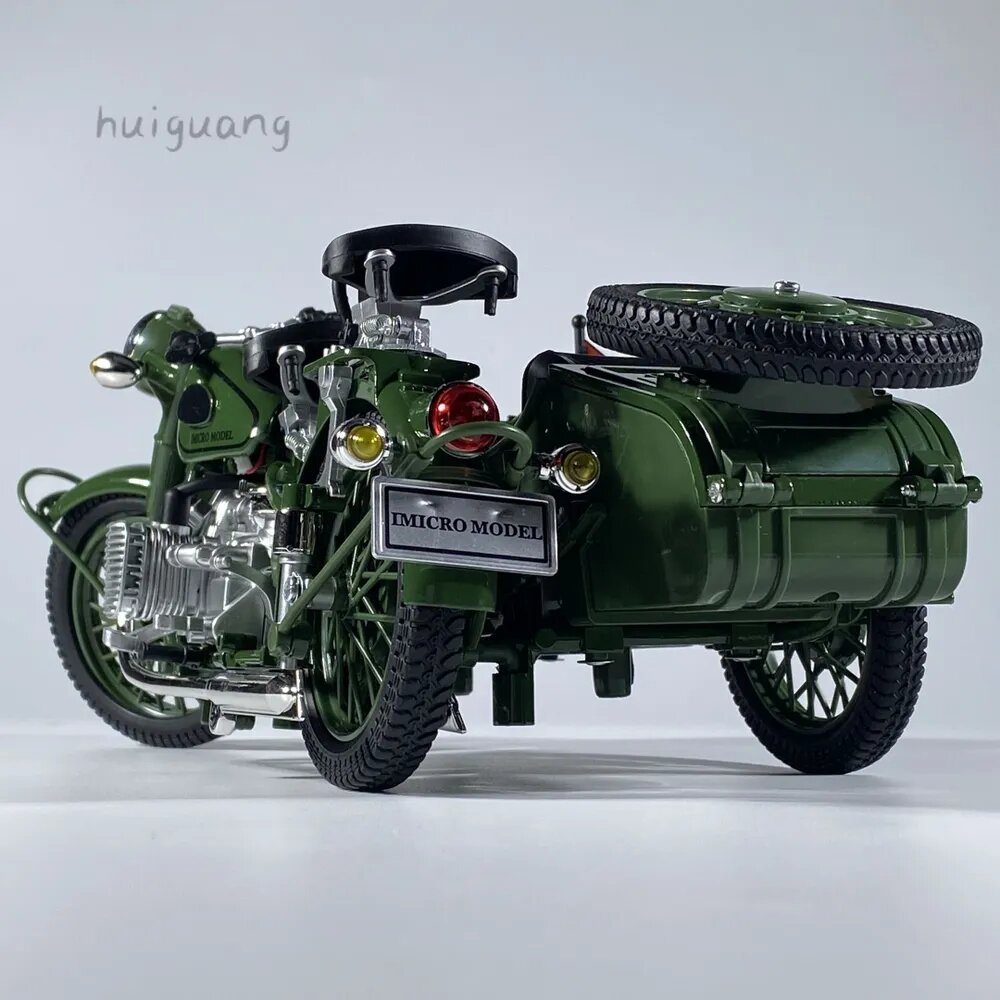 Металл трехколесный 1:10 Ural M72 USSR , Модель из металлического сплава, Со звуком и светом, Классический трехколесный