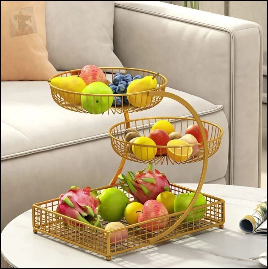 Фруктовница металлическая, диаметр 35 см, 1 шт, этажерка для фруктов и закусок