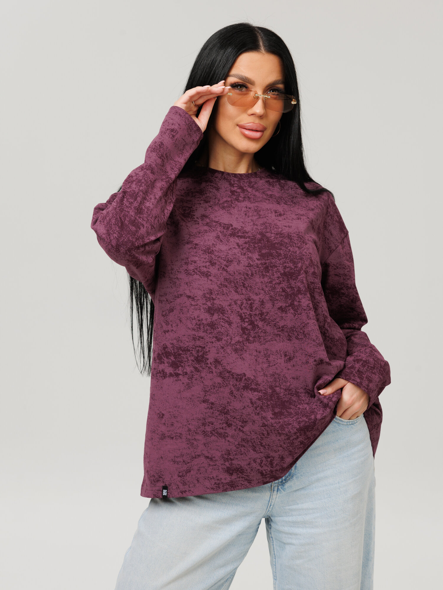 Лонгслив оверсайз из варенки с длинными рукавам, большие размеры