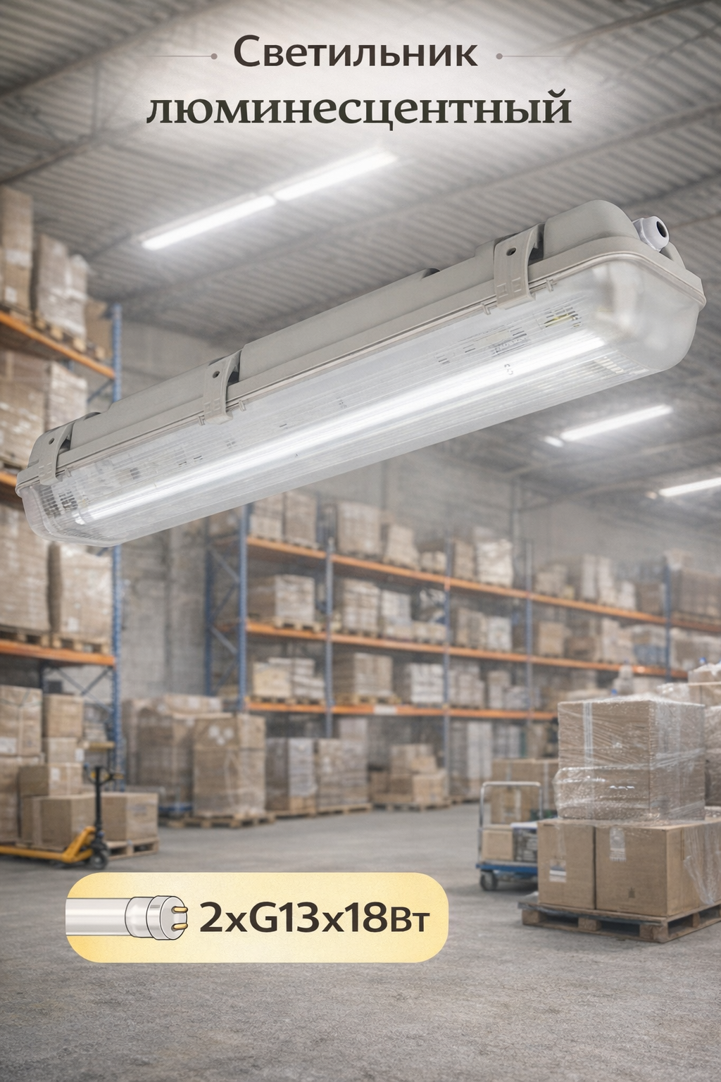 Светильник люминесцентный, потолочный, IP65, мощность 18Вт, 2 лампы G13