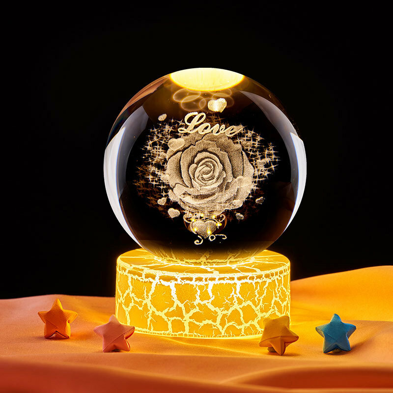 Светящийся кристальный шар с розой и надписью "Счастья" – ночник для торта на день рождения, подарок для мальчиков, девочек и лучших друзей.